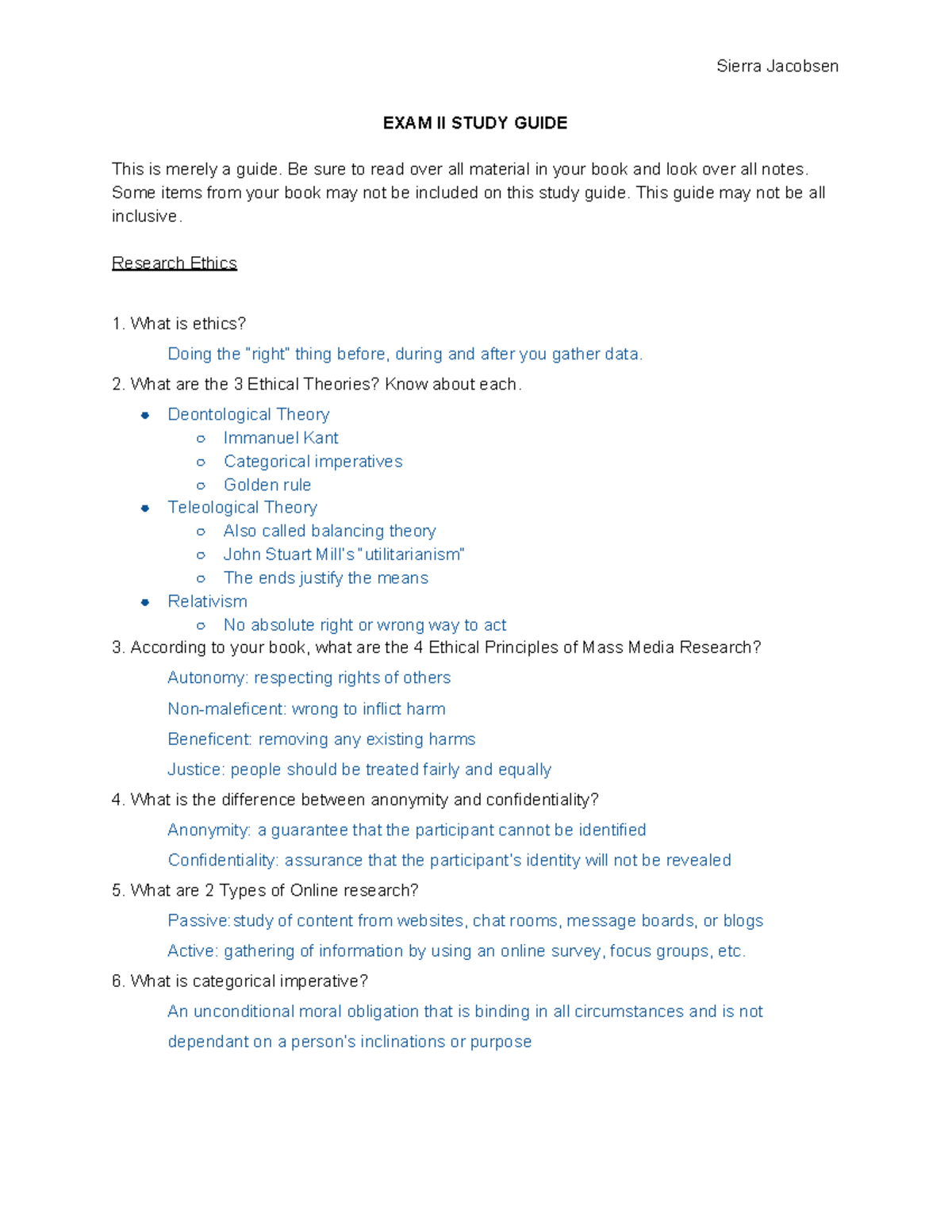 Exam 2 Study Guide - Lecture notes Exam 2 - Sierra Jacobsen EXAM II ...