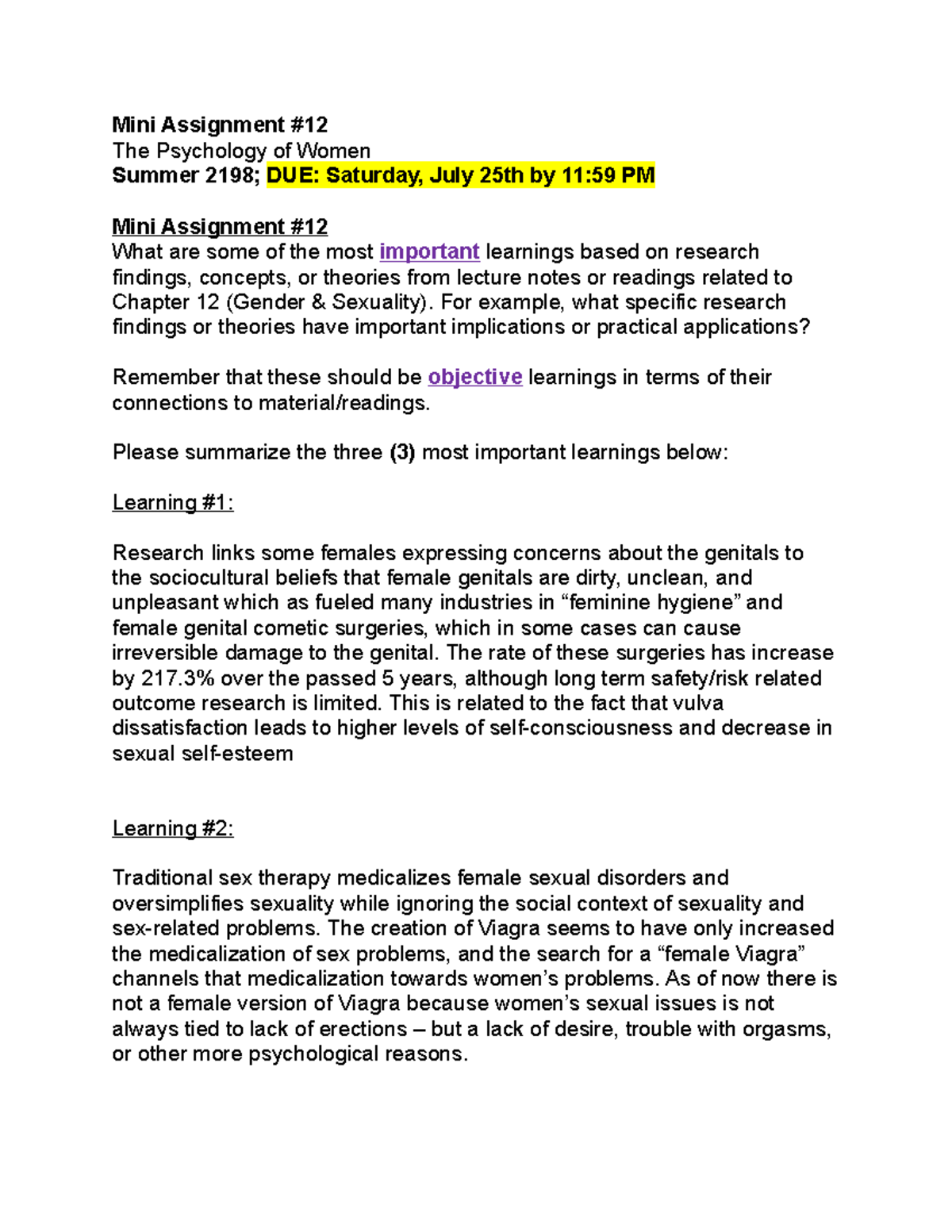 Mini Assignment 12 - For example, what specific research findings or ...