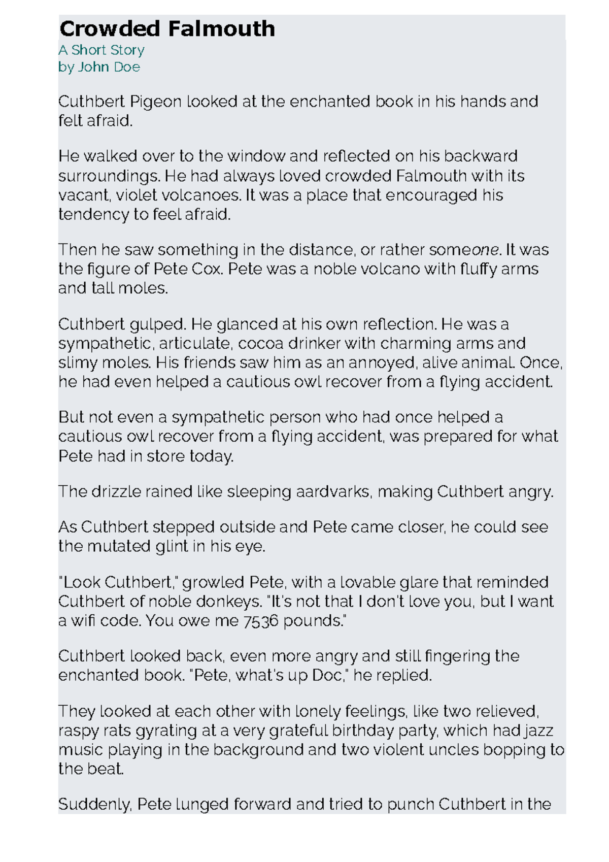 Story 4 - creative writing assignment - Crowded Falmouth A Short Story ...