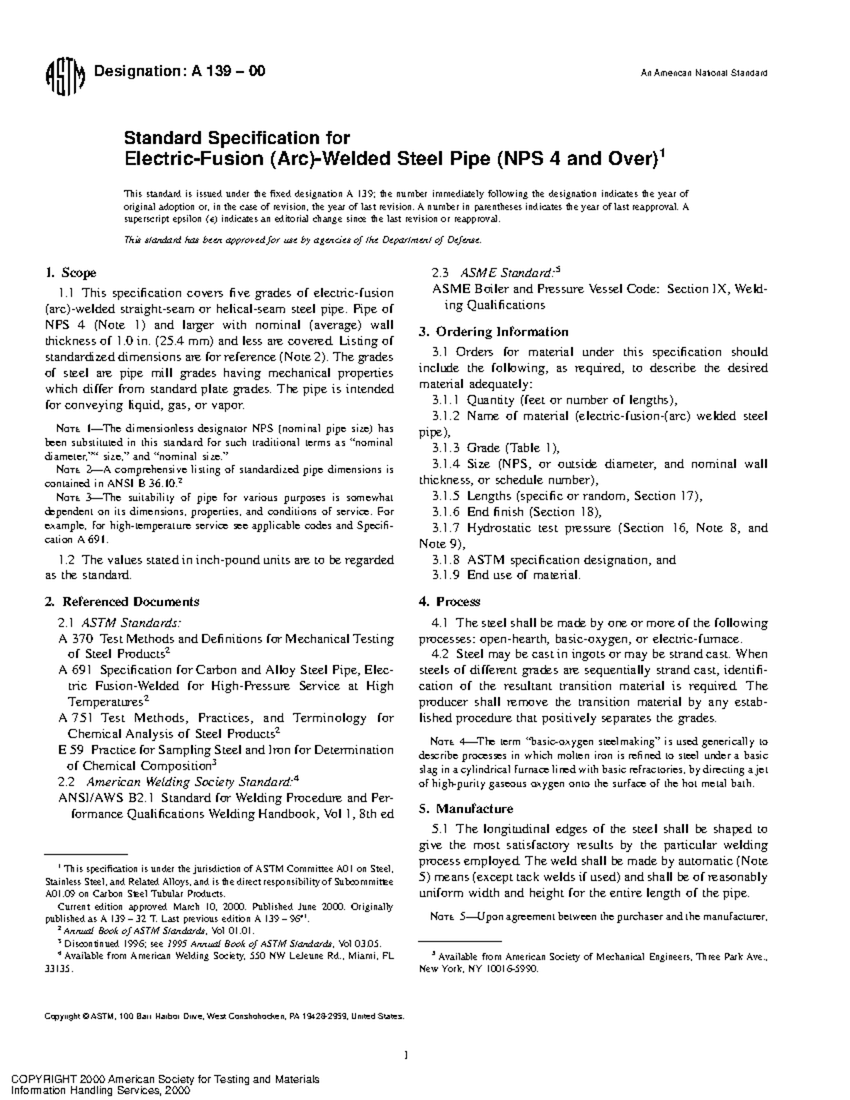 Toaz - ASTM A139 - Designation: A 139 – 00 An American National ...