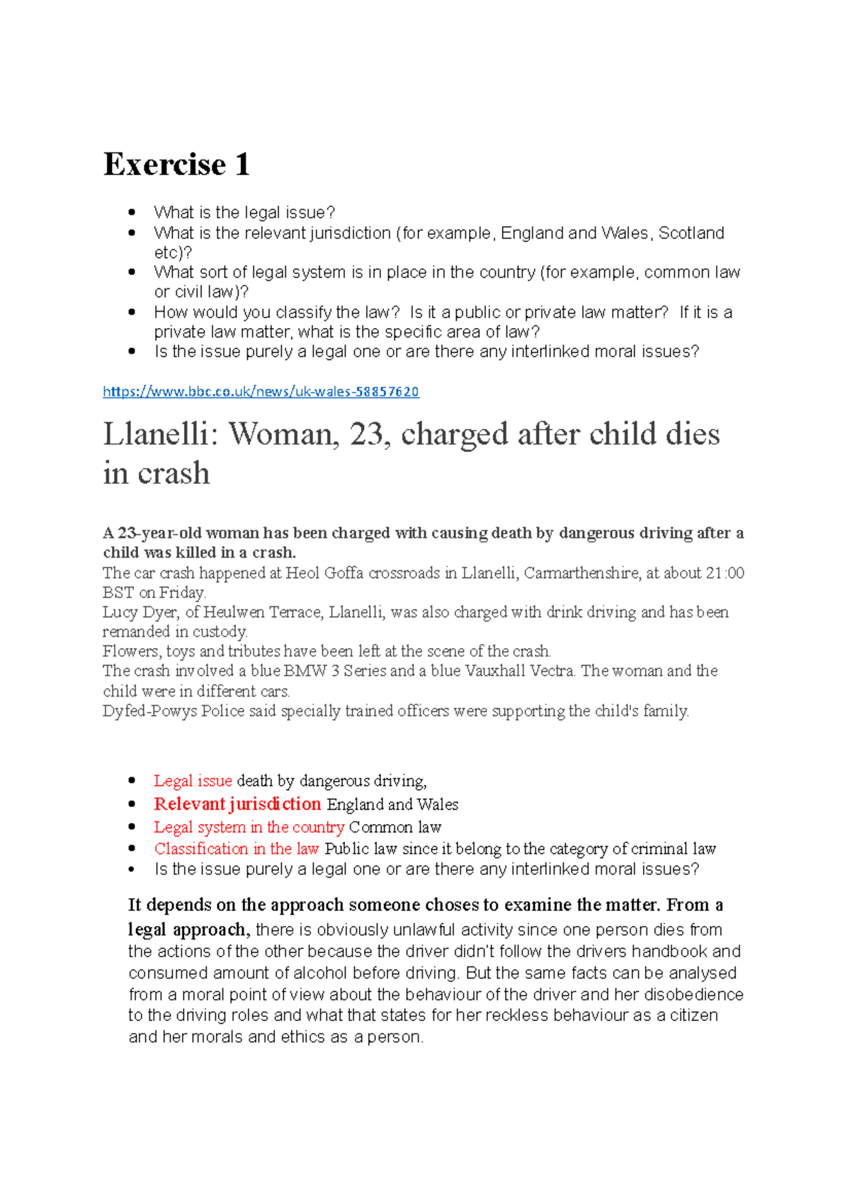 Legal foundation tutorial 1 exercise! English legal system - Exercise 1 ...