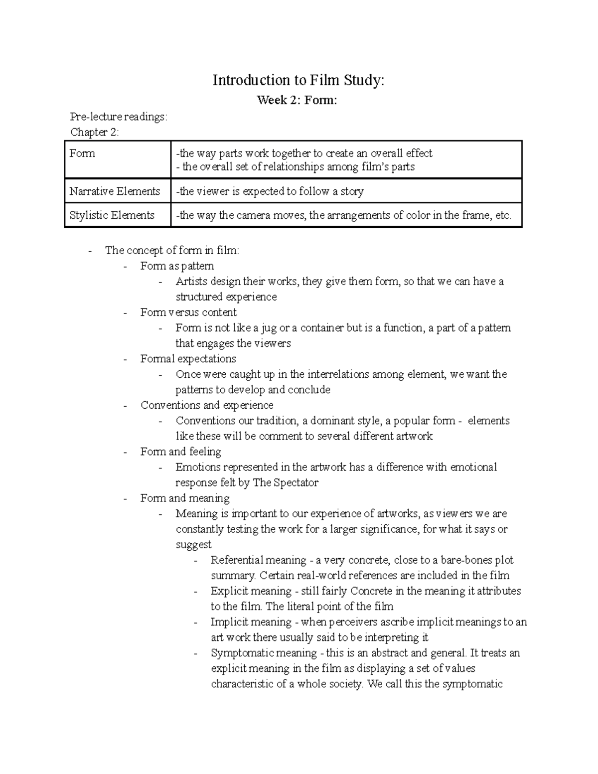 Week 2 - Lecture notes 2 - Introduction to Film Study: Week 2: Form ...