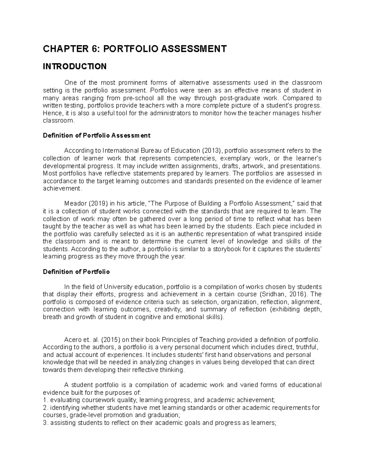 Portfolio Assessment In Education CHAPTER 6 PORTFOLIO ASSESSMENT