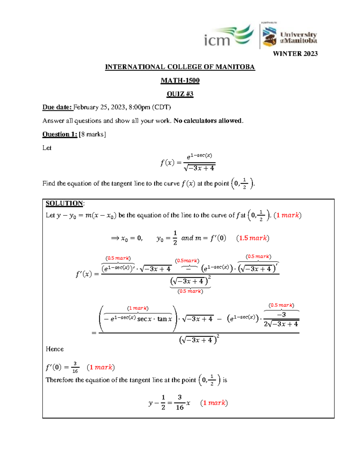MATH-1500- Quiz-3-Winter 2023-Key - WINTER 2023 INTERNATIONAL COLLEGE ...