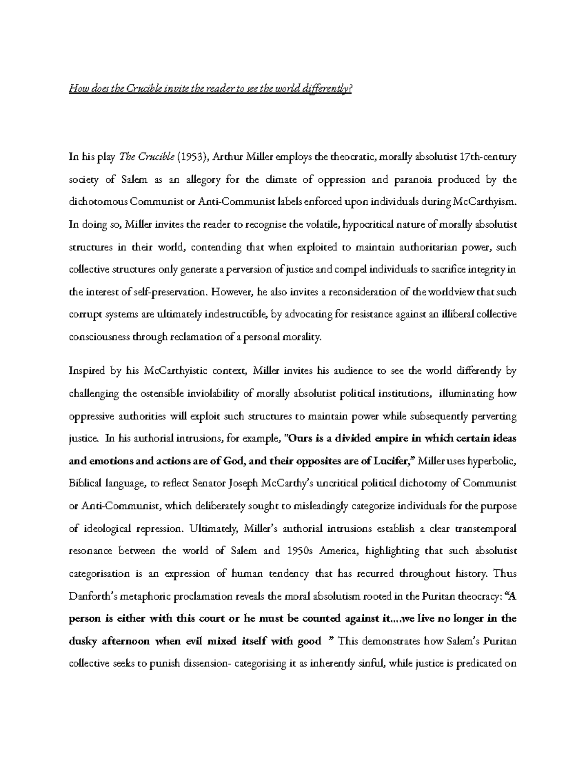 Common module essay - How does the Crucible invite the reader to see ...