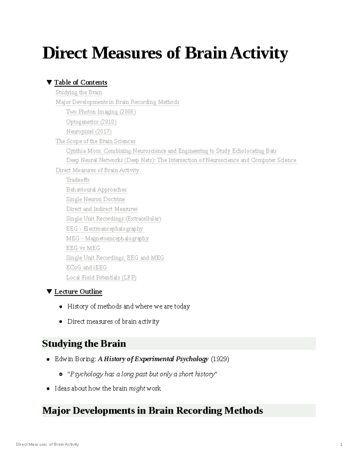 Direct Measures of Brain Activity L1 - Direct Measures of Brain ...