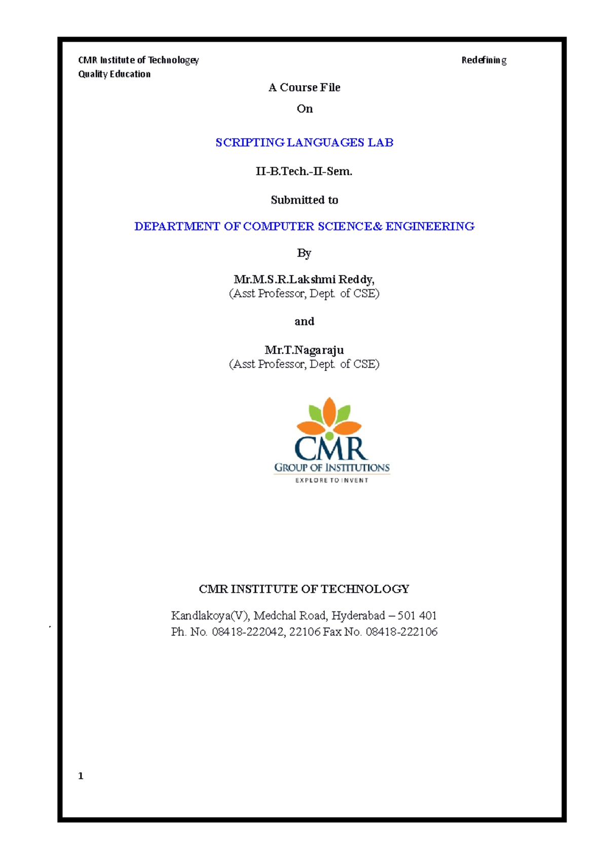 Scripting Languages fianal - Quality Education A Course File On SCRIPTING LANGUAGES LAB - Studocu