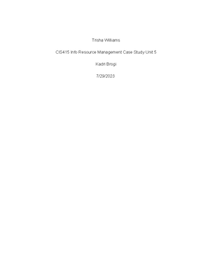 Unit 6 Sunny Delight - case study - Trisha Williams CIS415 Info Resource Management Case Study ...