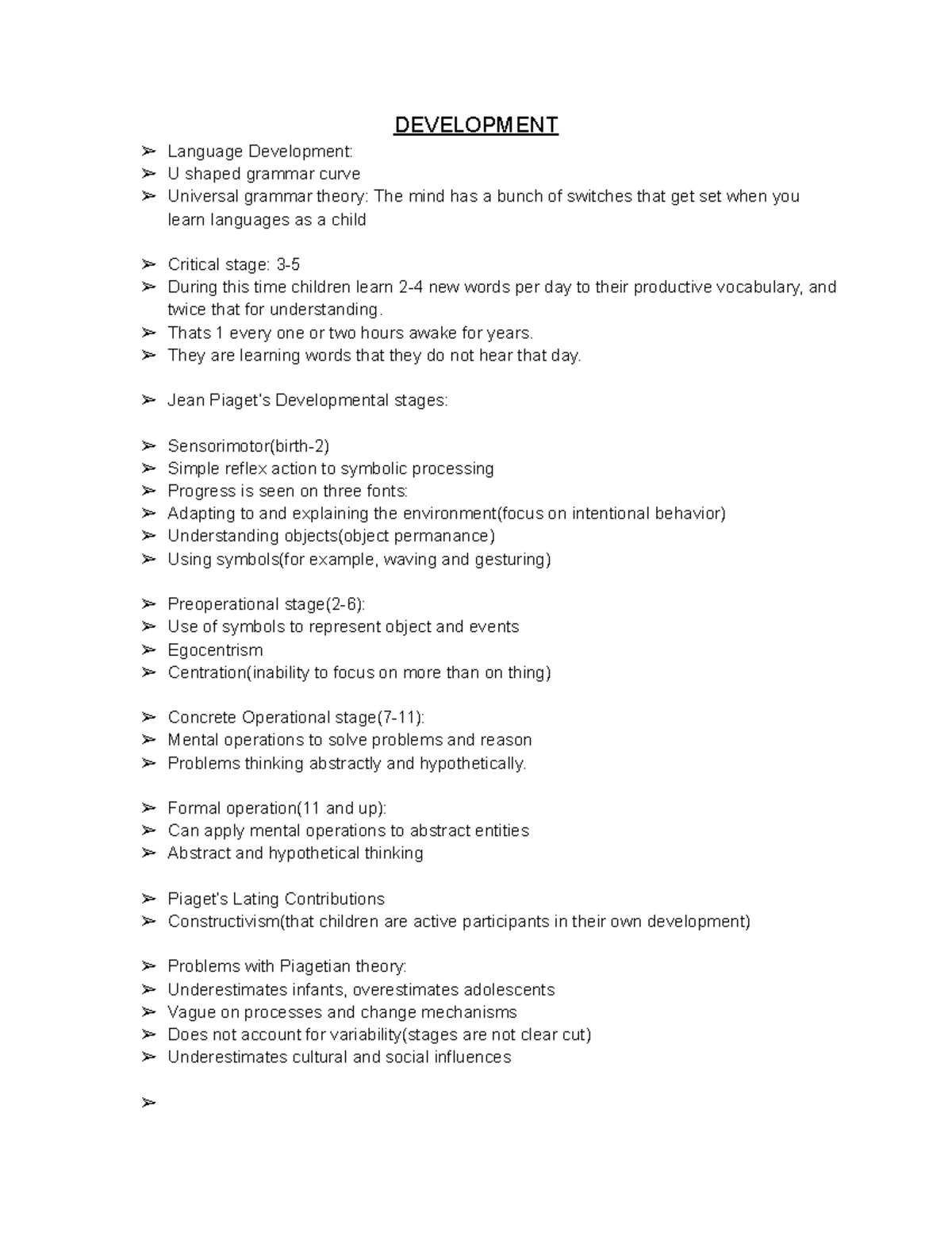 CGSC Lecture 9 - readings - DEVELOPMENT Language Development: U shaped ...