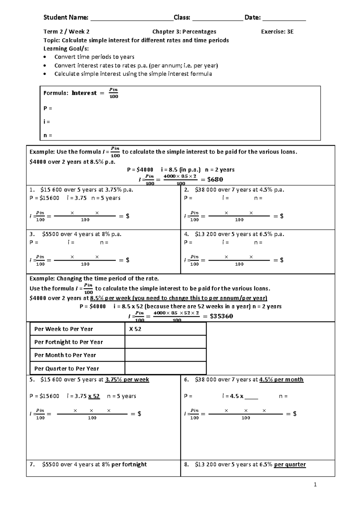 Calculate simple interest for different rates and time - (per annum; i ...