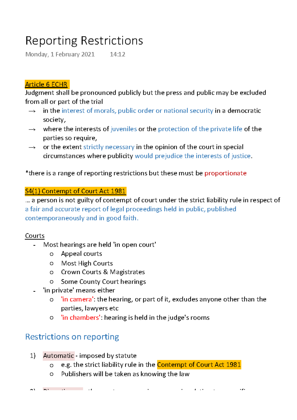 Reporting Restrictions - Article 6 ECHR Judgment shall be pronounced ...