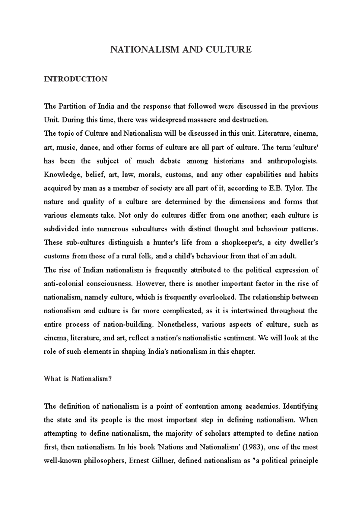 Nationalism AND Culture - NATIONALISM AND CULTURE INTRODUCTION The ...