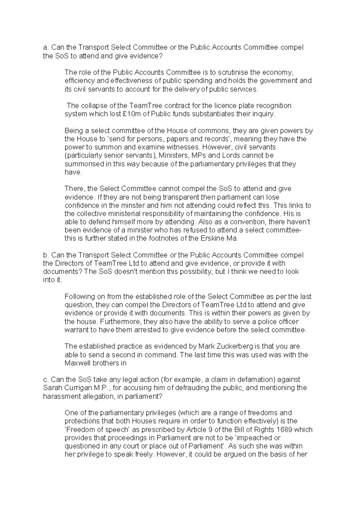 5. The Instiution of Parliament - a. Can the Transport Select Committee ...