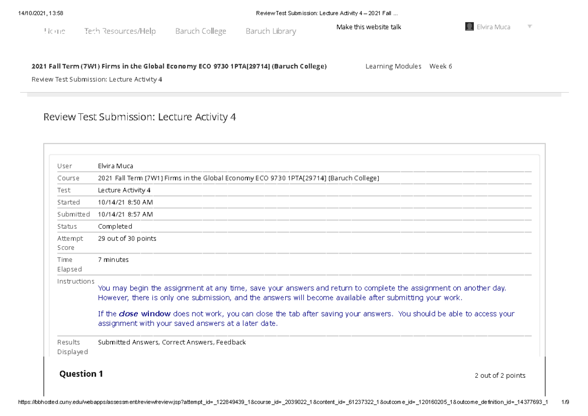 Lecture Activity 4 – 2021 Fall - Review Test Submission: Lecture ...