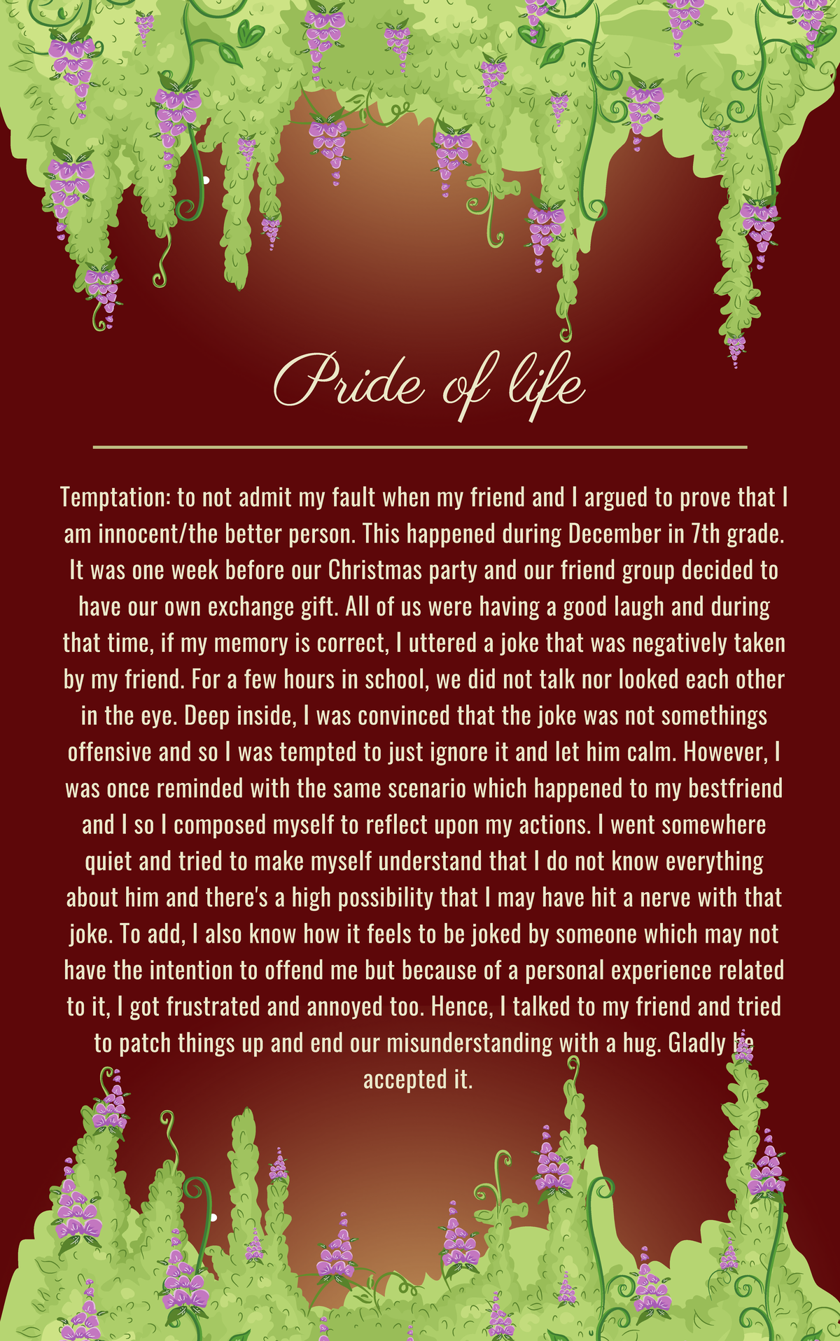 Aggabao, Trisha (temptations) - Pride of life Temptation: to not admit ...