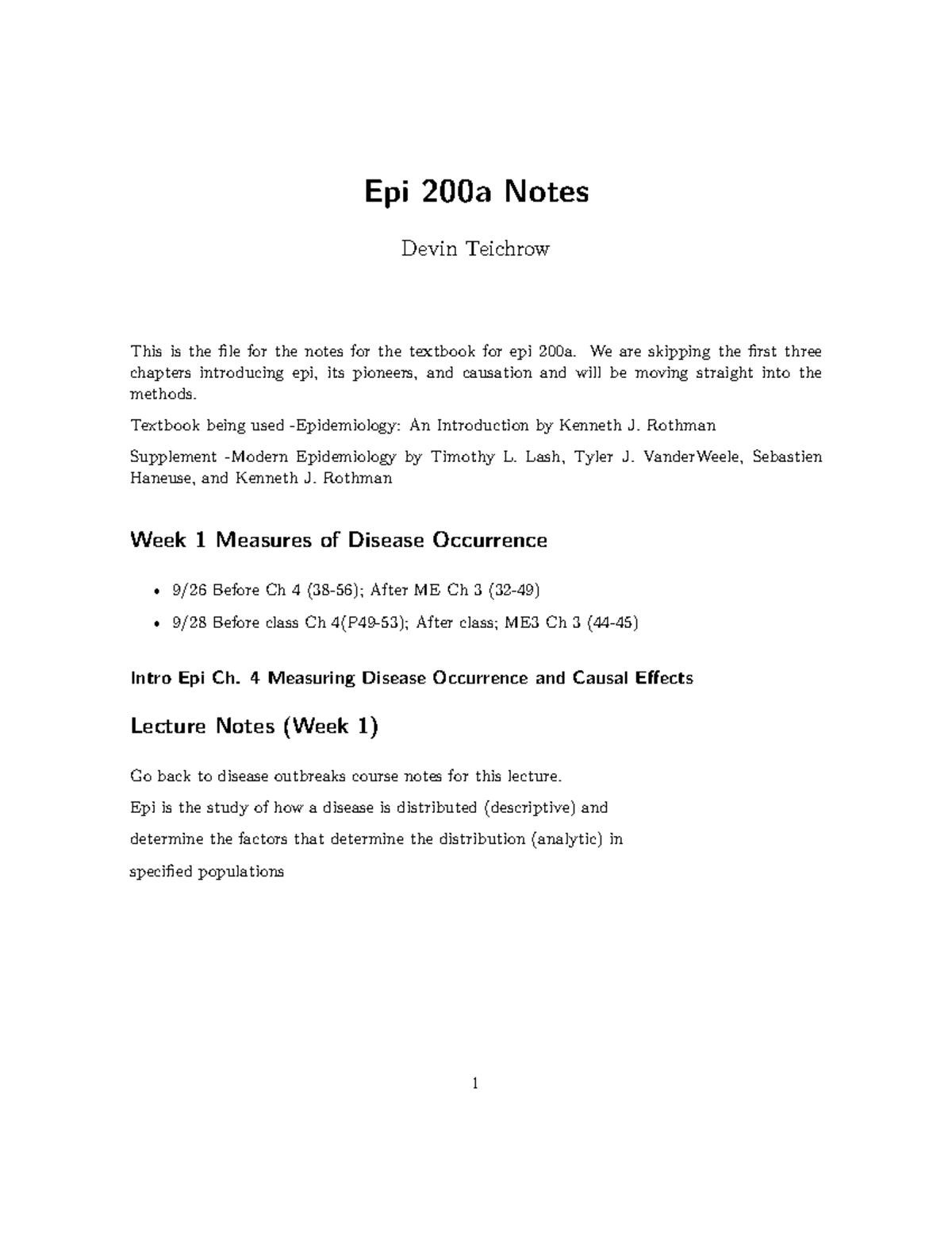 Epi-200A-Notes - Introduction to Epidemiology Methods full course notes ...