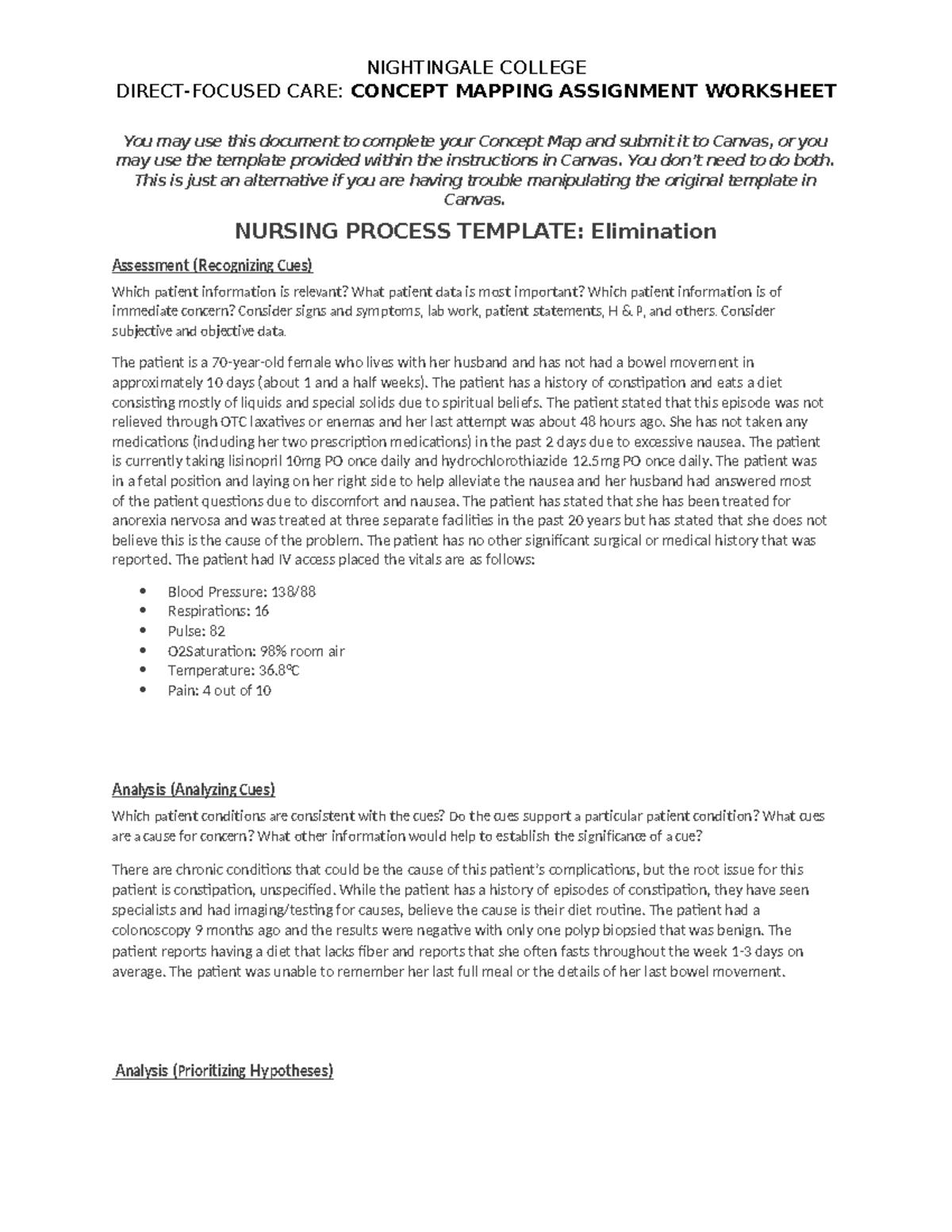 Concept Map 1 - Elimination BSN266 - DIRECT-FOCUSED CARE: CONCEPT ...