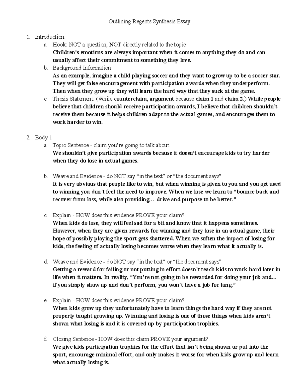 Regents Synthesis Essay - Outlining Regents Synthesis Essay ...