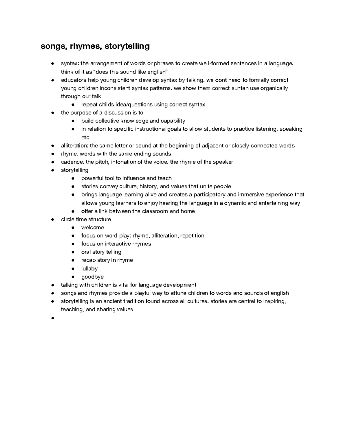 Songs, rhymes, storytelling - songs, rhymes, storytelling syntax: the ...