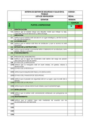 Check list de minicargador - Bueno √ Malo X 1 29 2 30 3 31 4 32 5 33 6 ...