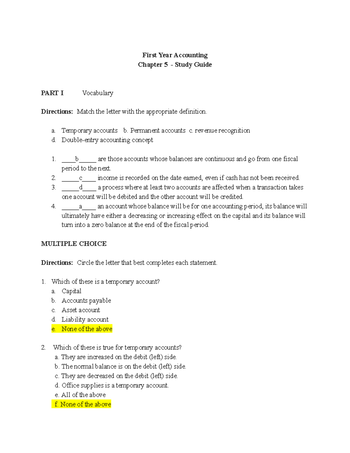 22 #2 First Year Accounting - Chpt 5 Study Guide - First Year Accounting Chapter 5 - Study Guide ...