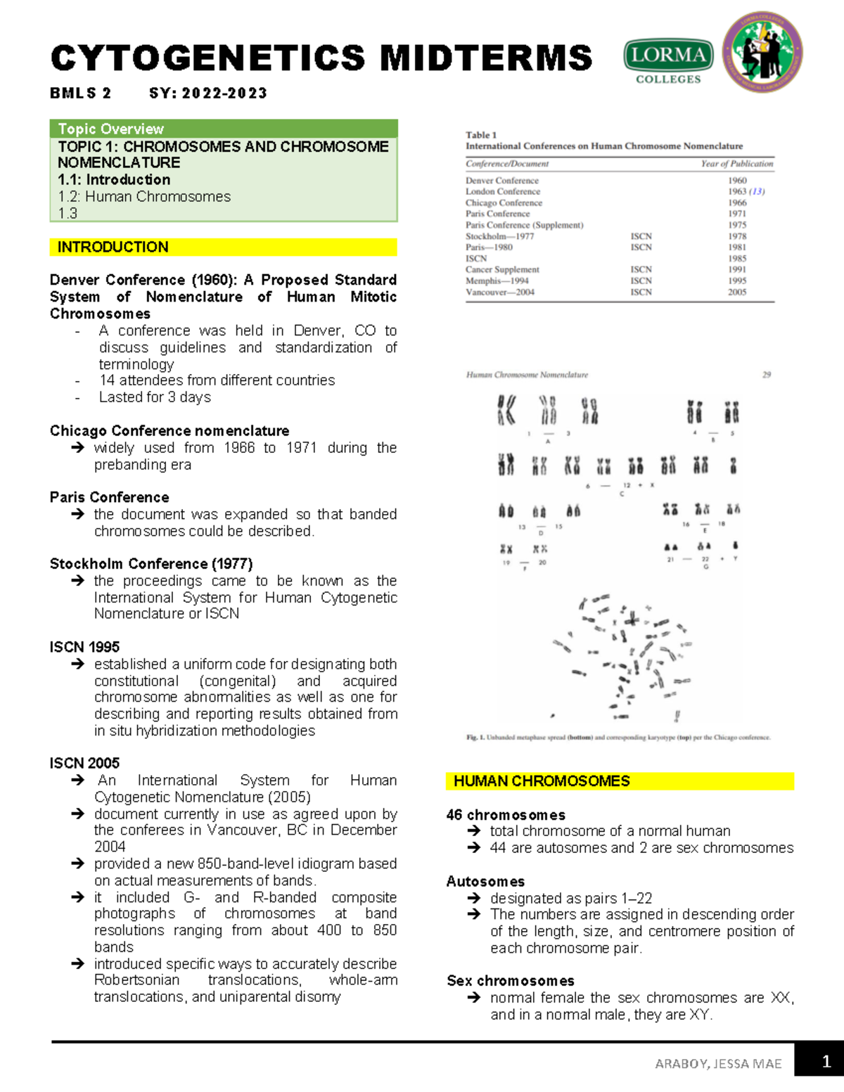 Midterm-notes-cytogen - BMLS 2 SY: 2022- Topic Overview TOPIC 1 ...