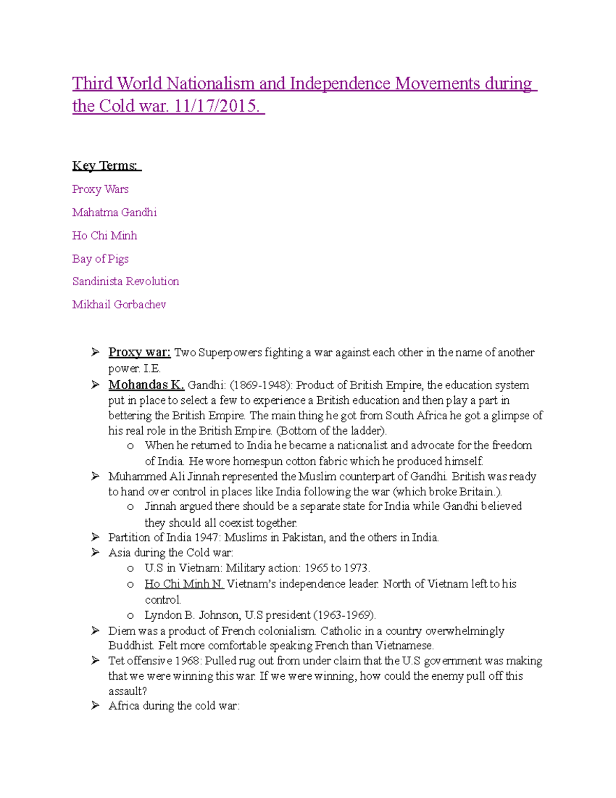 Third World Nationalism and Independence Movements during the Cold war ...