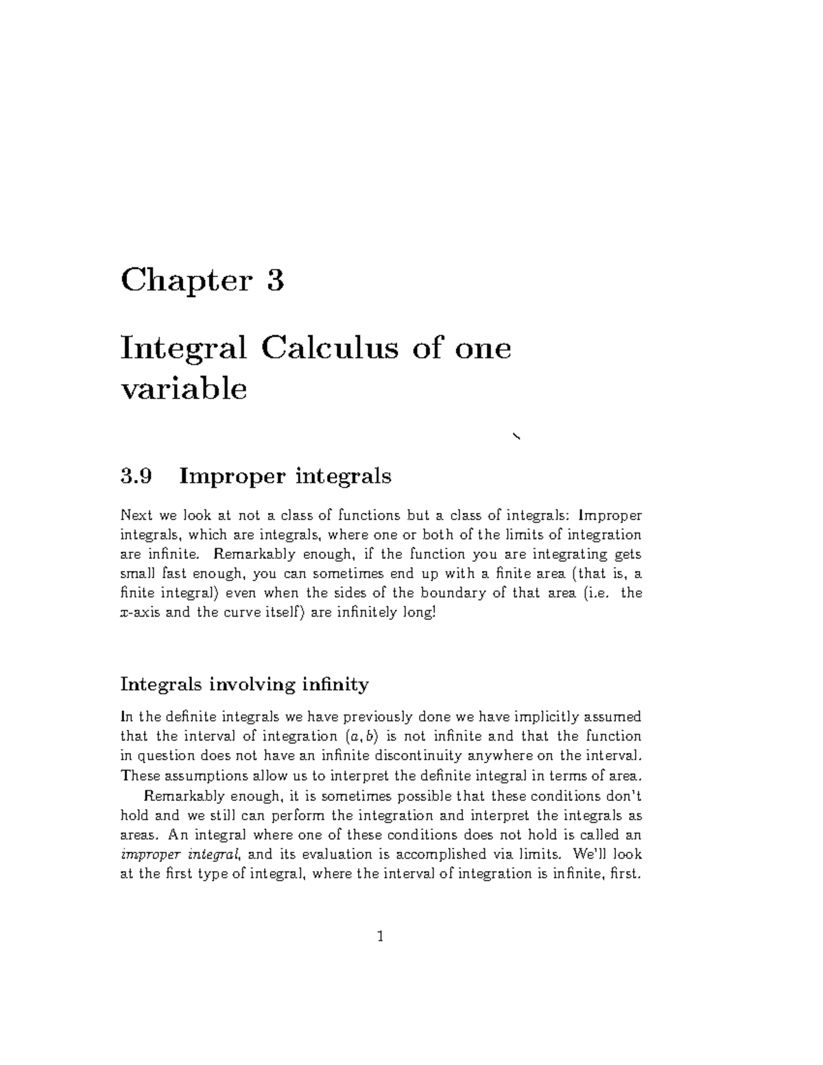 MA 122 Section 3-9 - Chapter 3 Integral Calculus of one variable 3 ...