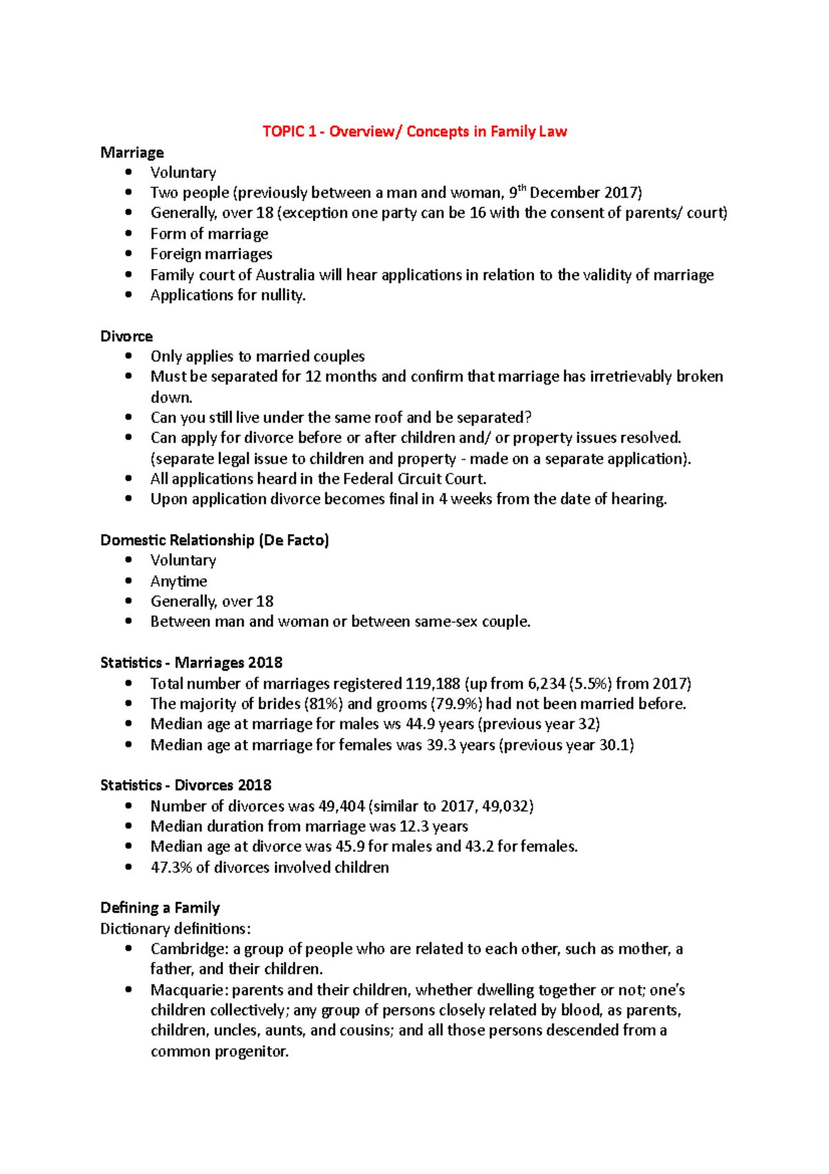 Family LAW Notes - TOPIC 1 - Overview/ Concepts in Family Law Marriage ...
