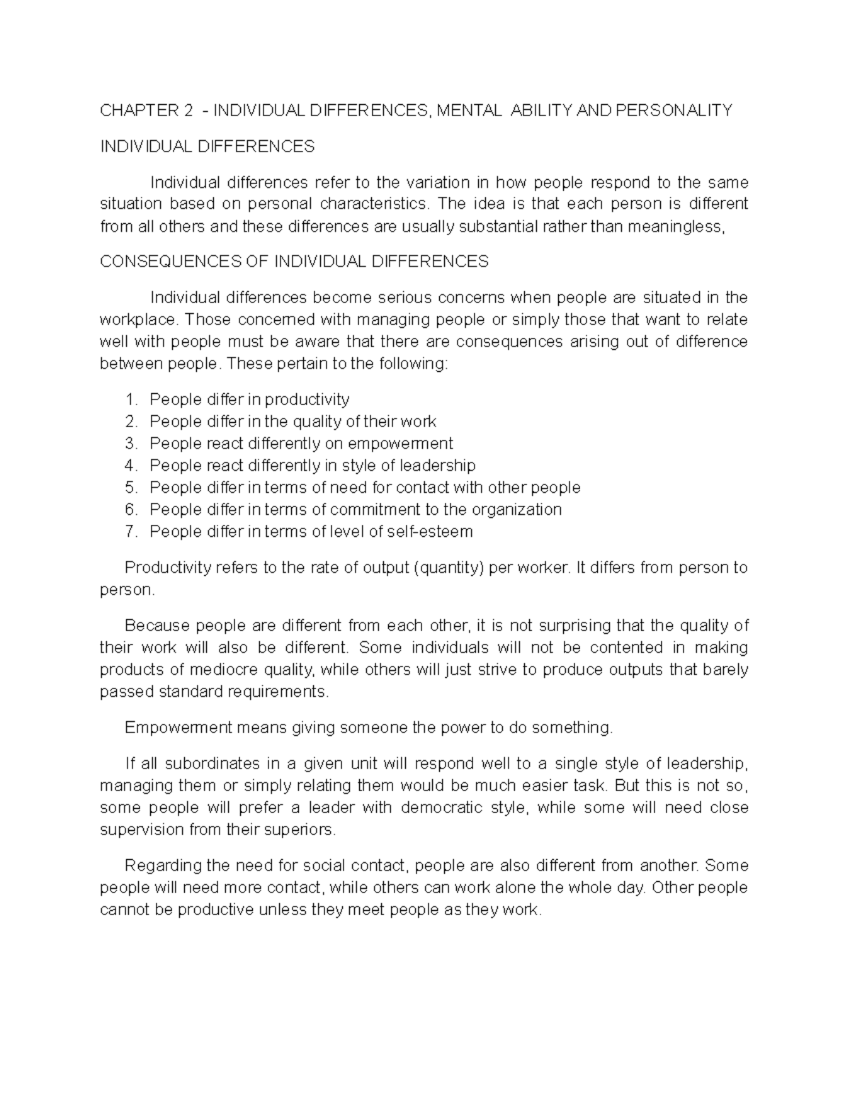 Chapter-2.1 - GOOD - CHAPTER 2 - INDIVIDUAL DIFFERENCES, MENTAL ABILITY AND PERSONALITY ...