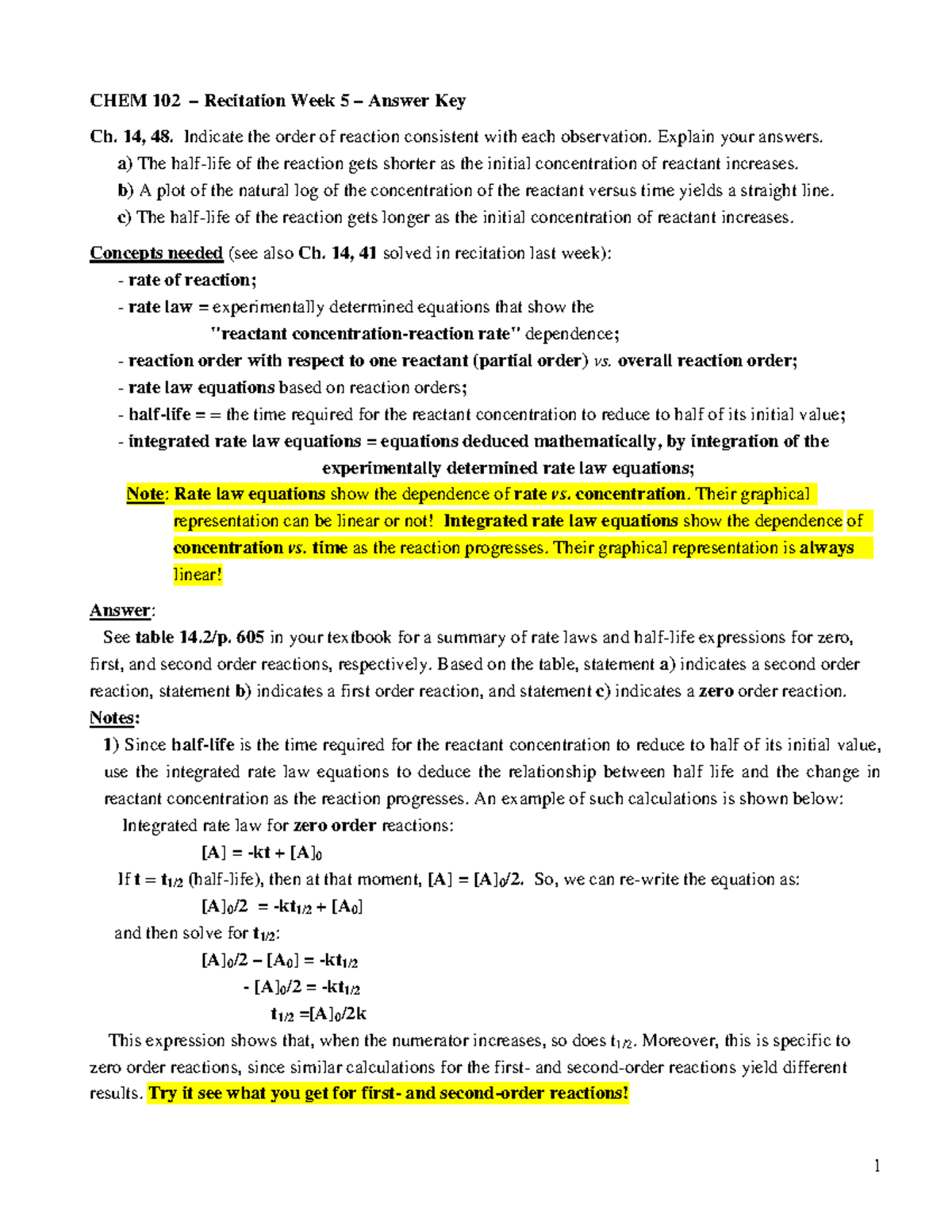 CHEM 102 Recitation Week 5 Answer Key Ch. 14 48 - Studocu