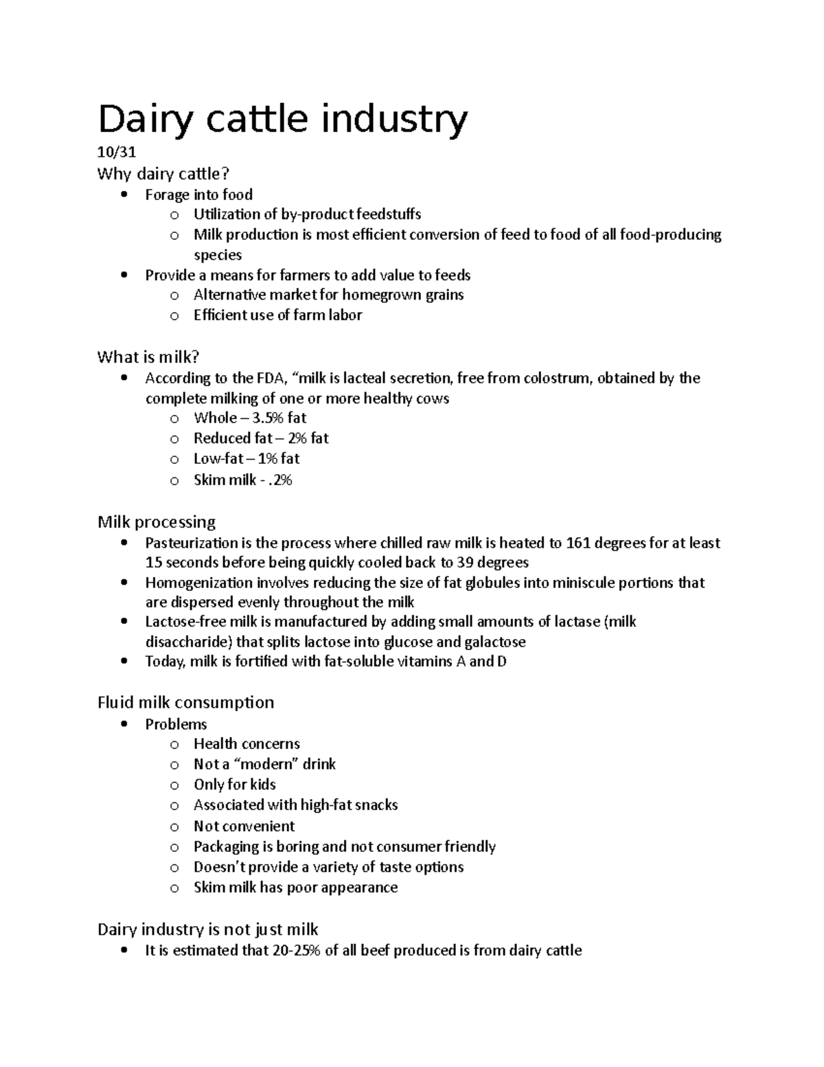 Dairy cattle industry - class notes animal science uark yancey - Dairy ...