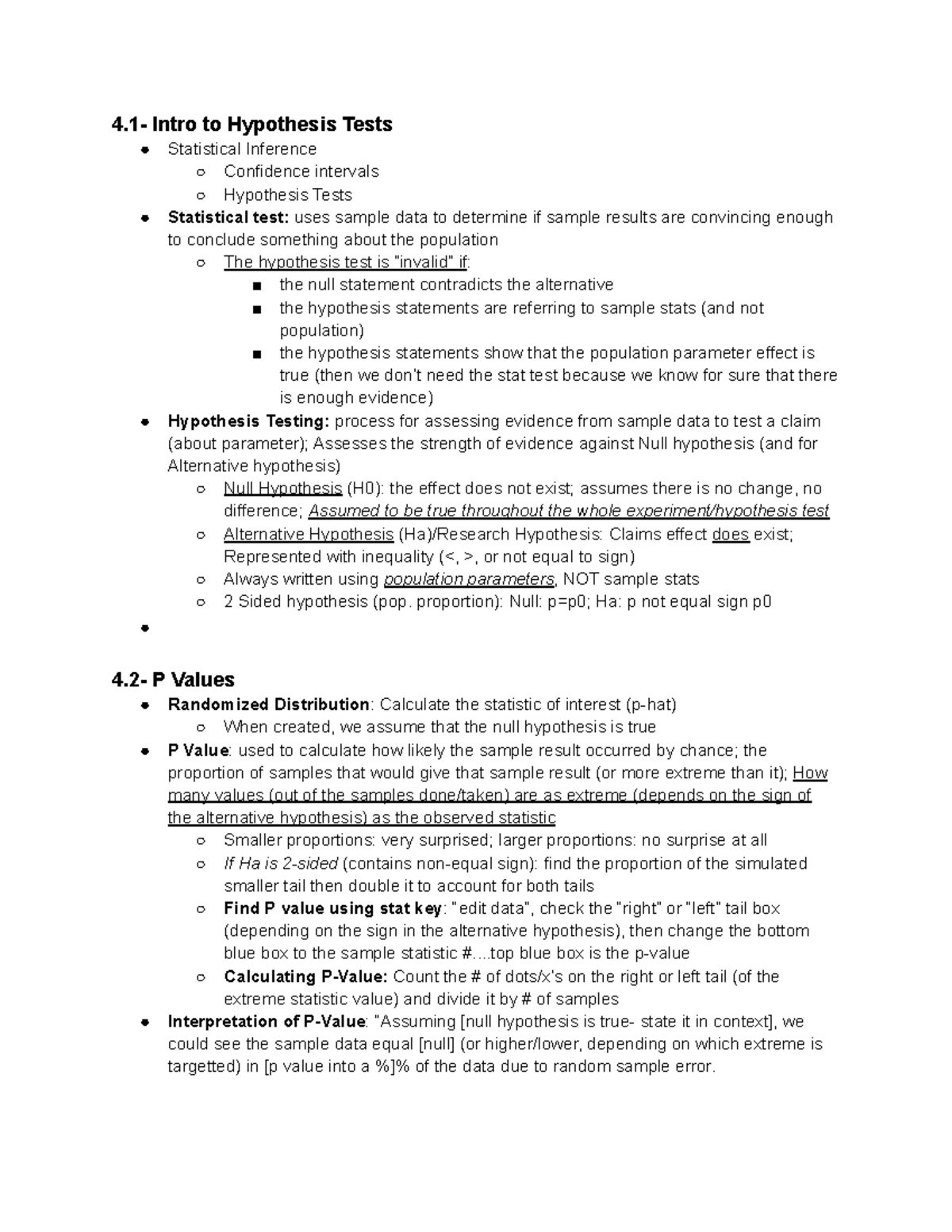 STAT Ch 4 Notes - Professor Kenneth Strazzeri - 4- Intro to Hypothesis ...