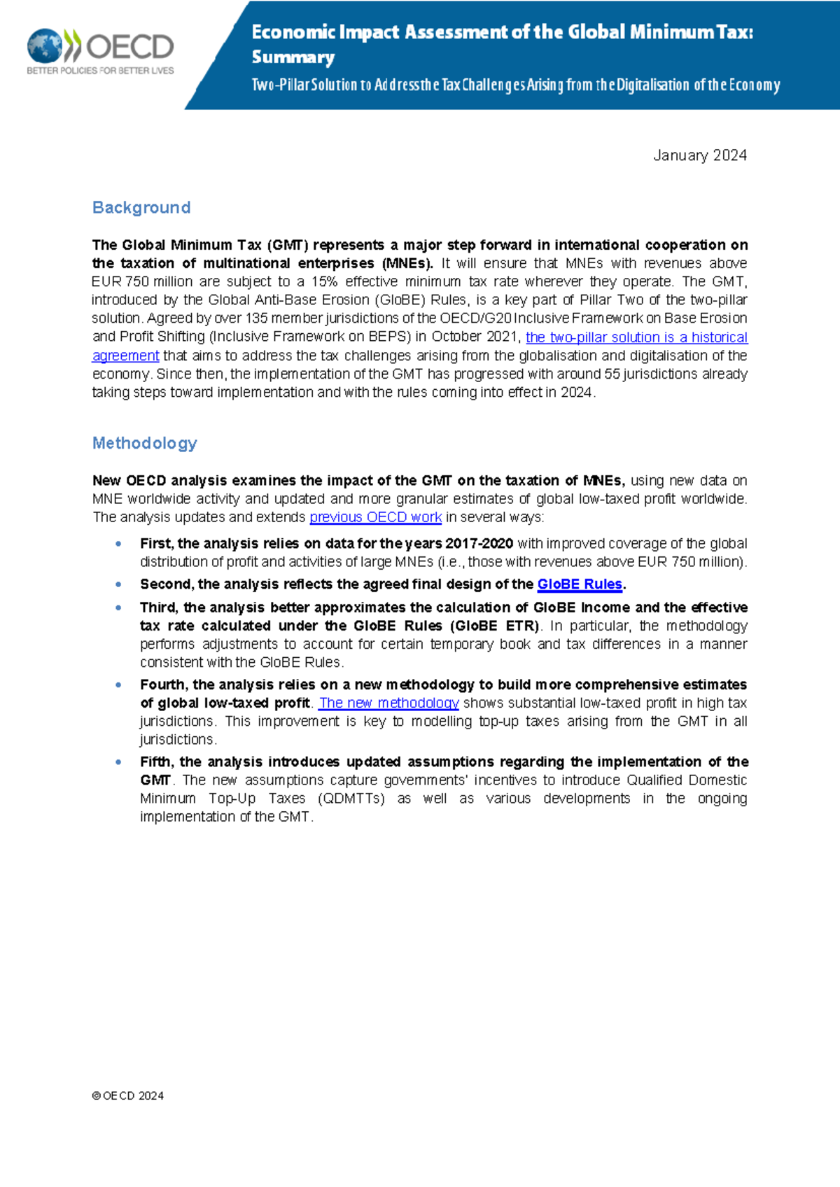 Summary economic impact assessment global minimum tax january 2024 ...