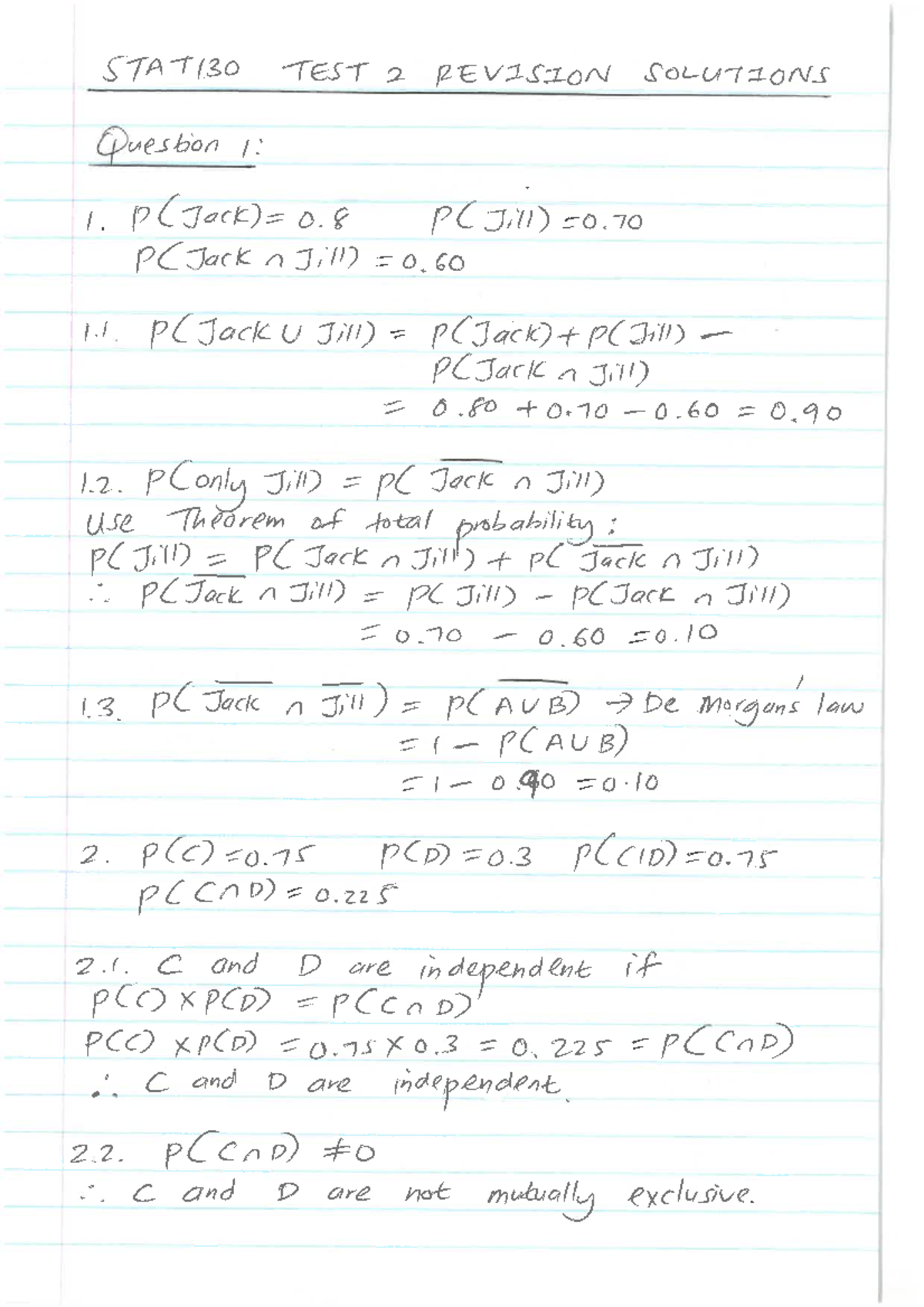 STAT130 Test 2 Revision Solutions Updated - STAT140P2 - Studocu