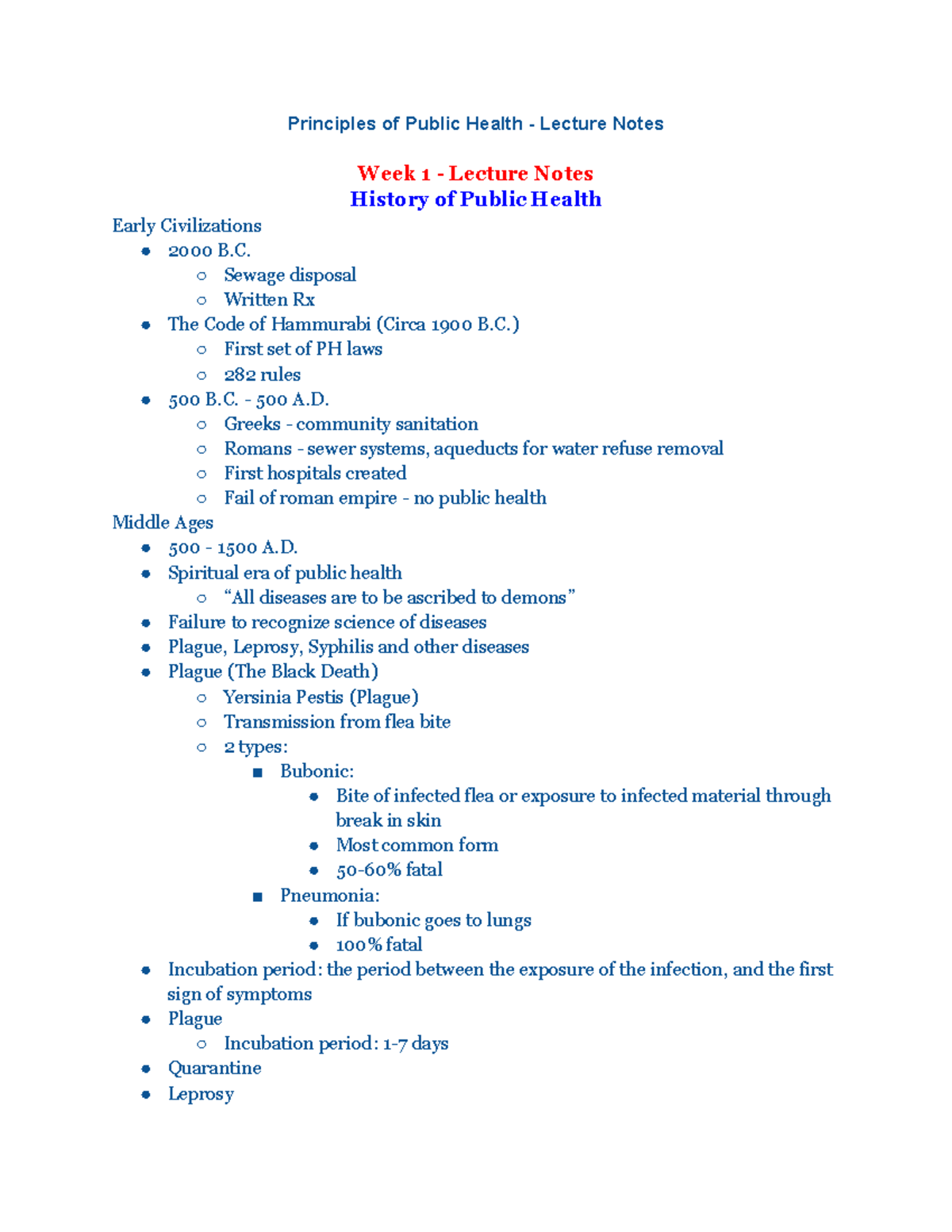 Lecture notes 1-5 - Principles of Public Health - Lecture Notes Week 1 ...