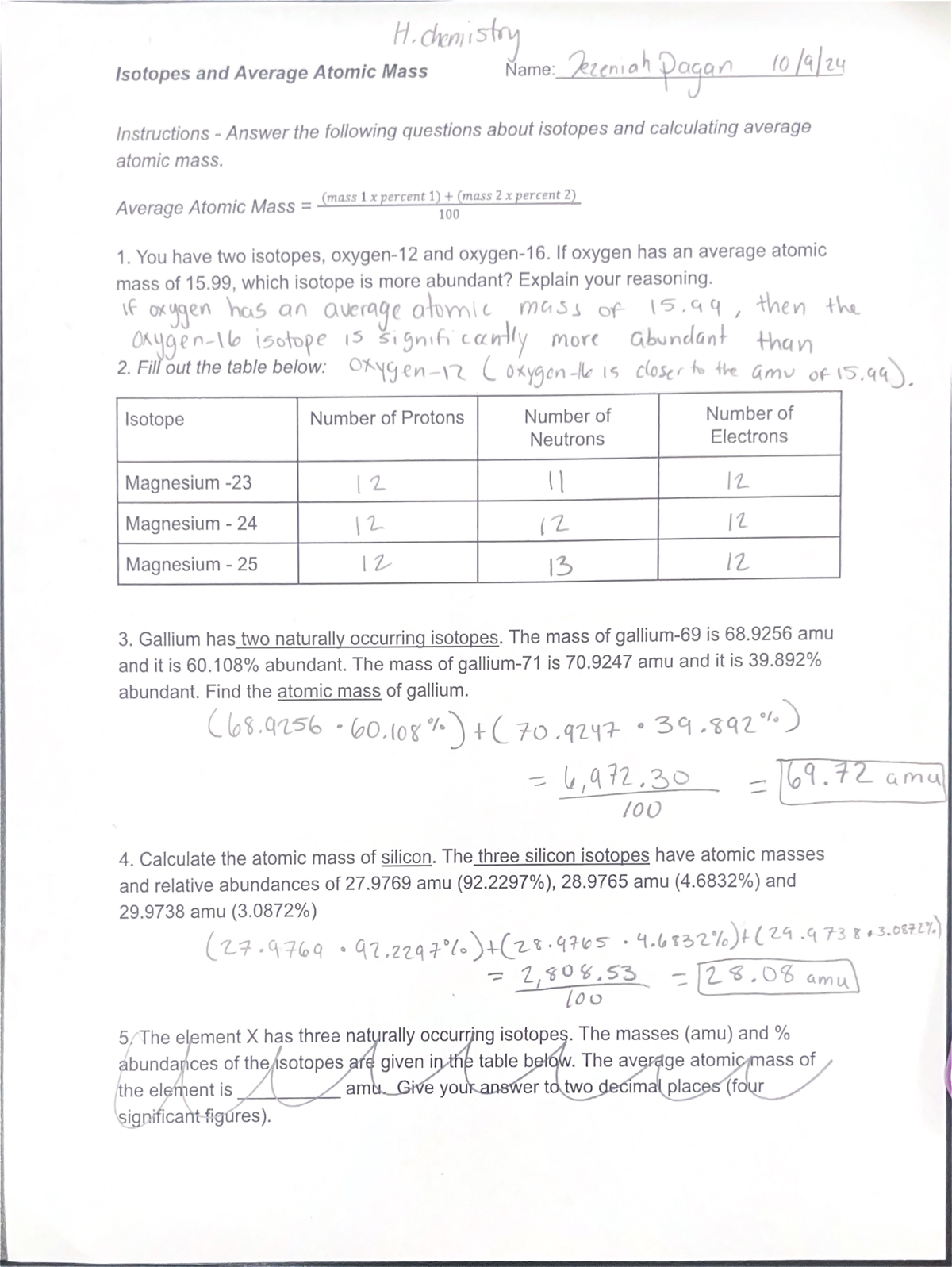 Isotopes and Average Atomic Mass (Oct 9, 2024 at 12:46 PM) - chemistry ...