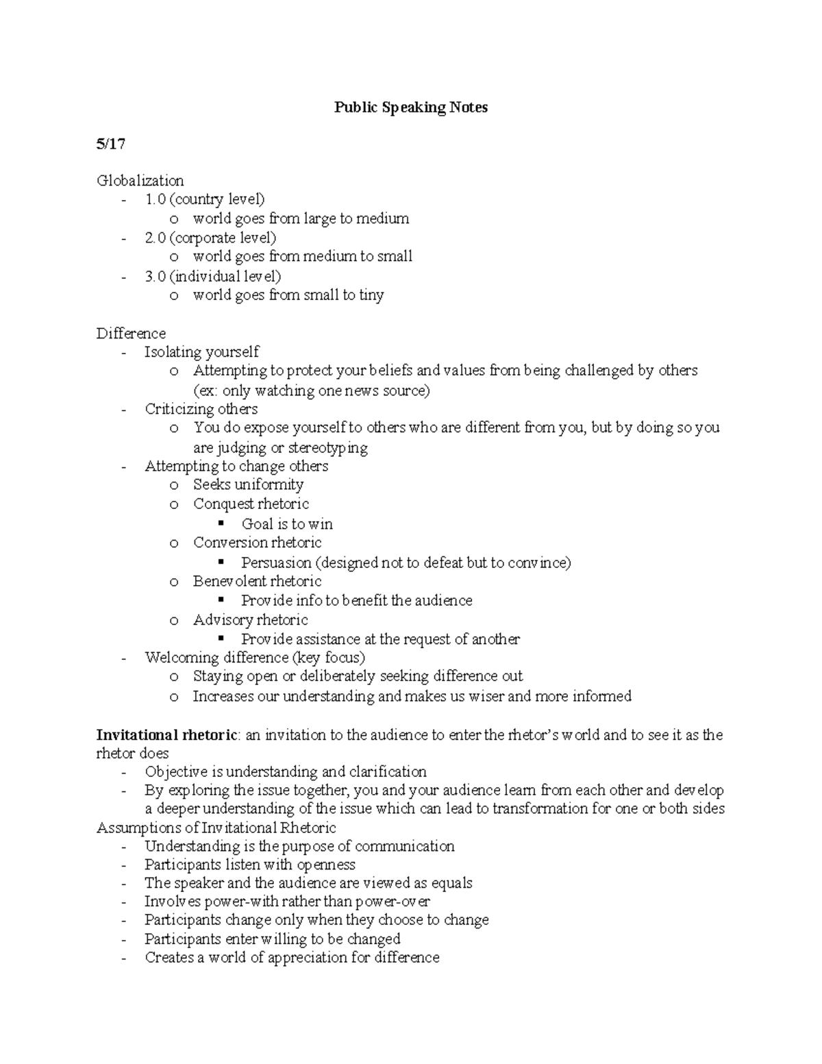 Public Speaking Notes - Public Speaking Notes 5/ Globalization - 1 ...