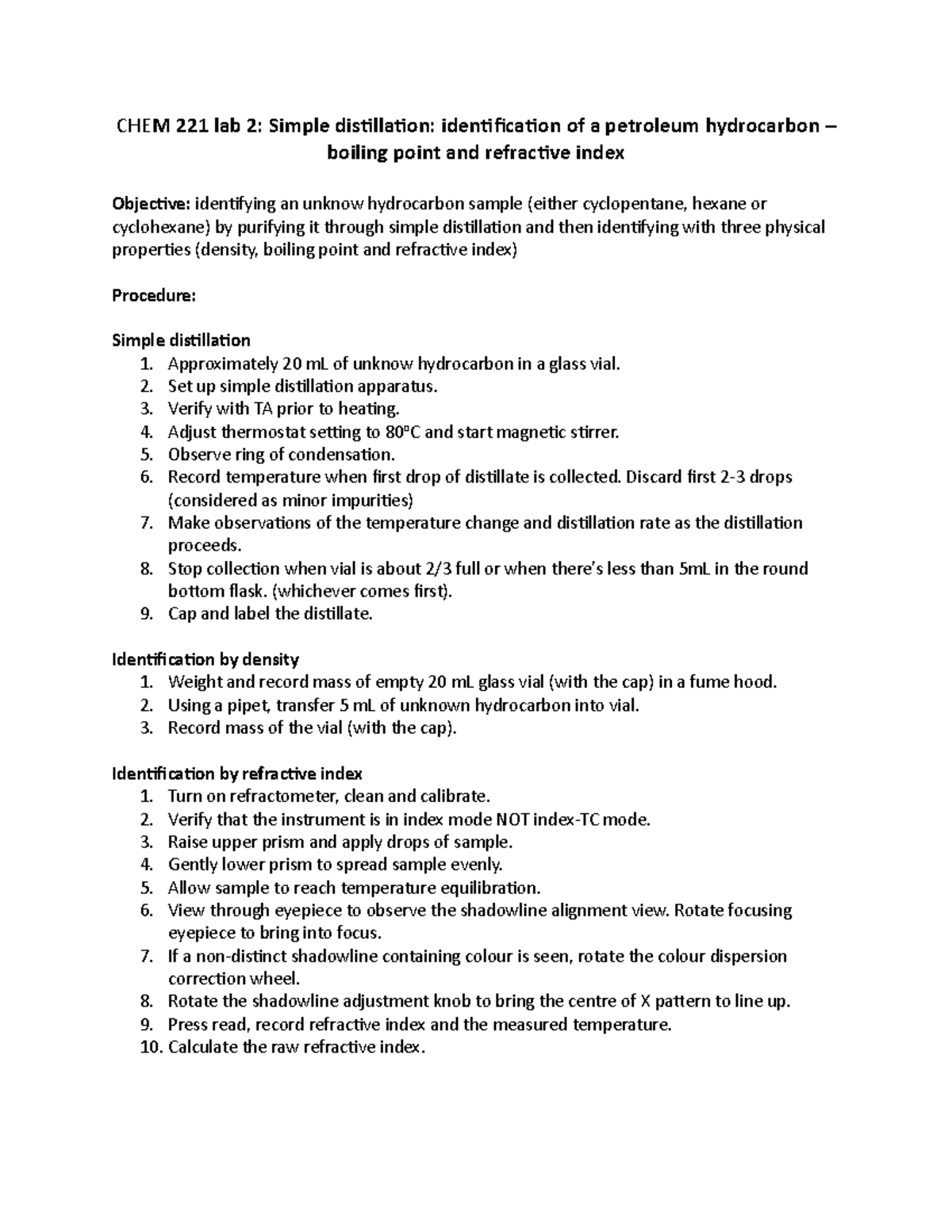 CHEM 221 Prelab write up experiment 2 - CHEM 221 lab 2: Simple ...