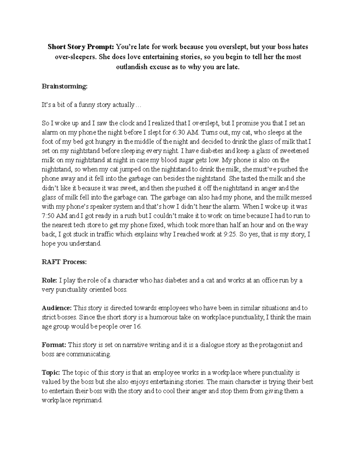 Short Story Creation Assignment - Short Story Prompt: You’re late for ...