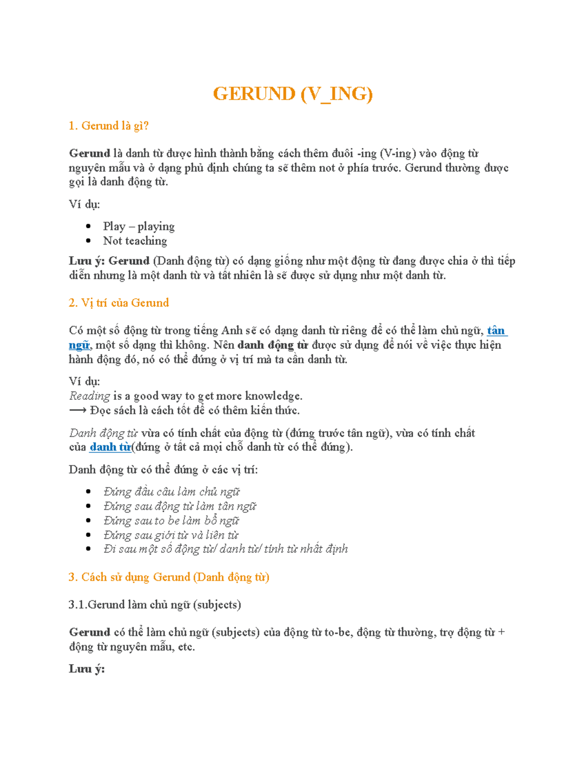 Gerund - english - GERUND (V_ING) Gerund là gì? Gerund là danh từ được ...