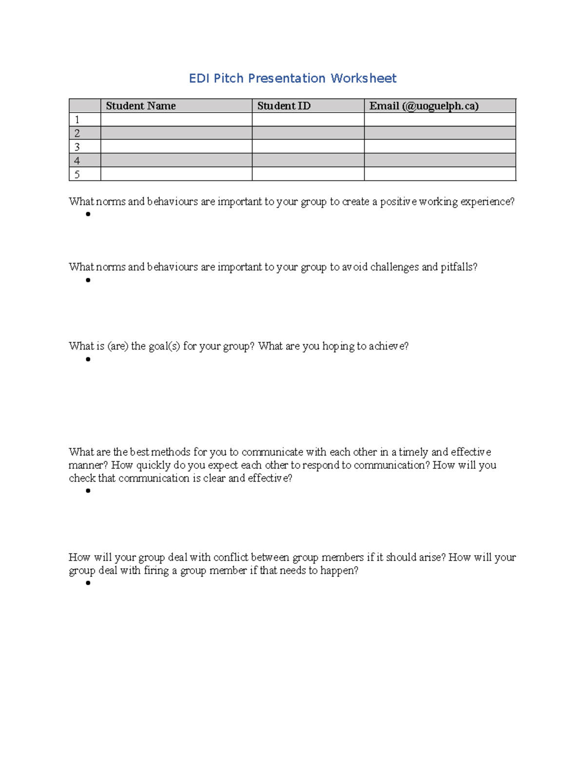 HROB2090 - EDI Pitch Presentation Worksheet - EDI Pitch Presentation ...