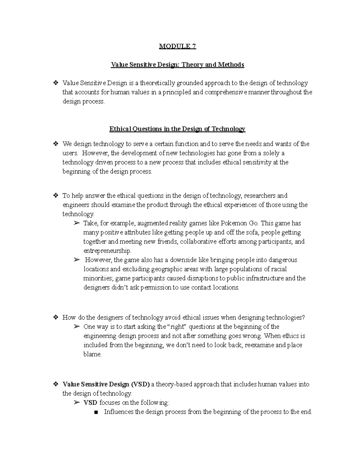 Module 7 - MODULE 7 Value Sensitive Design: Theory and Methods Value ...