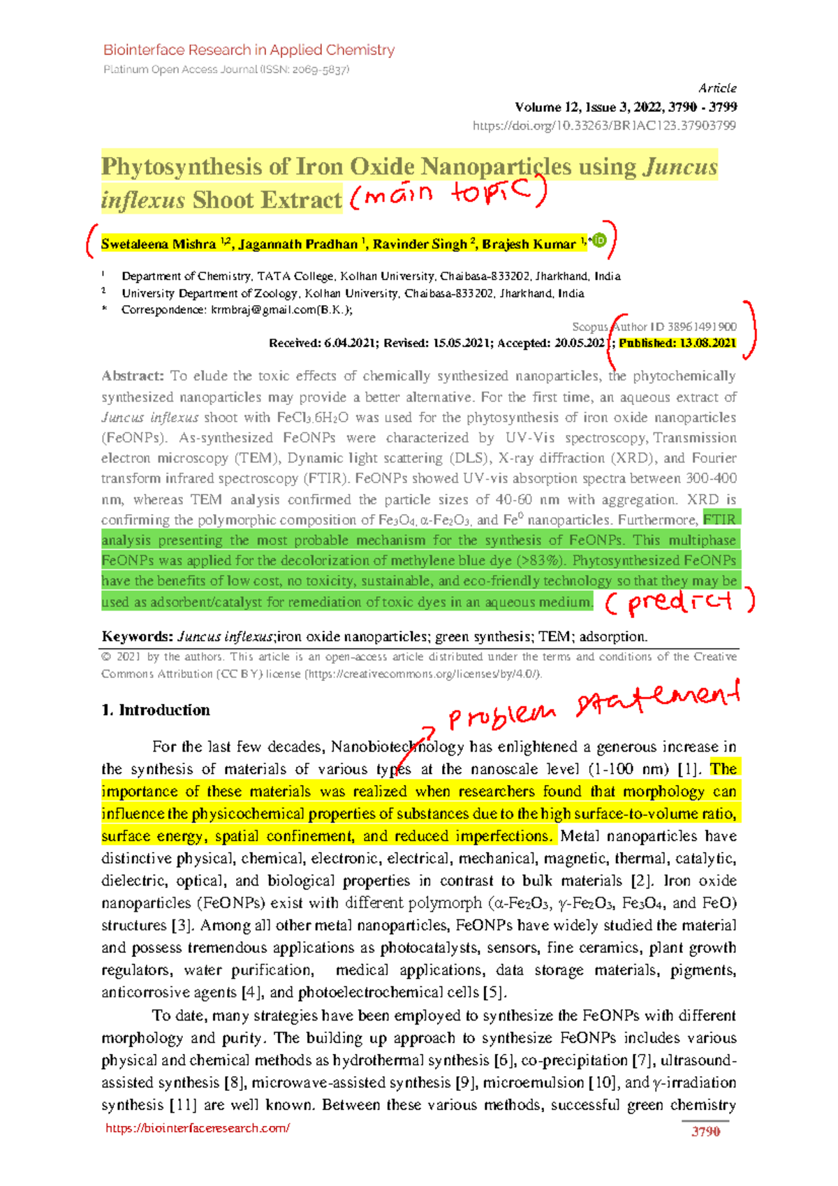 Phytosynthesis of Iron Oxide Nanoparticles using Juncusinflexus Shoot ...
