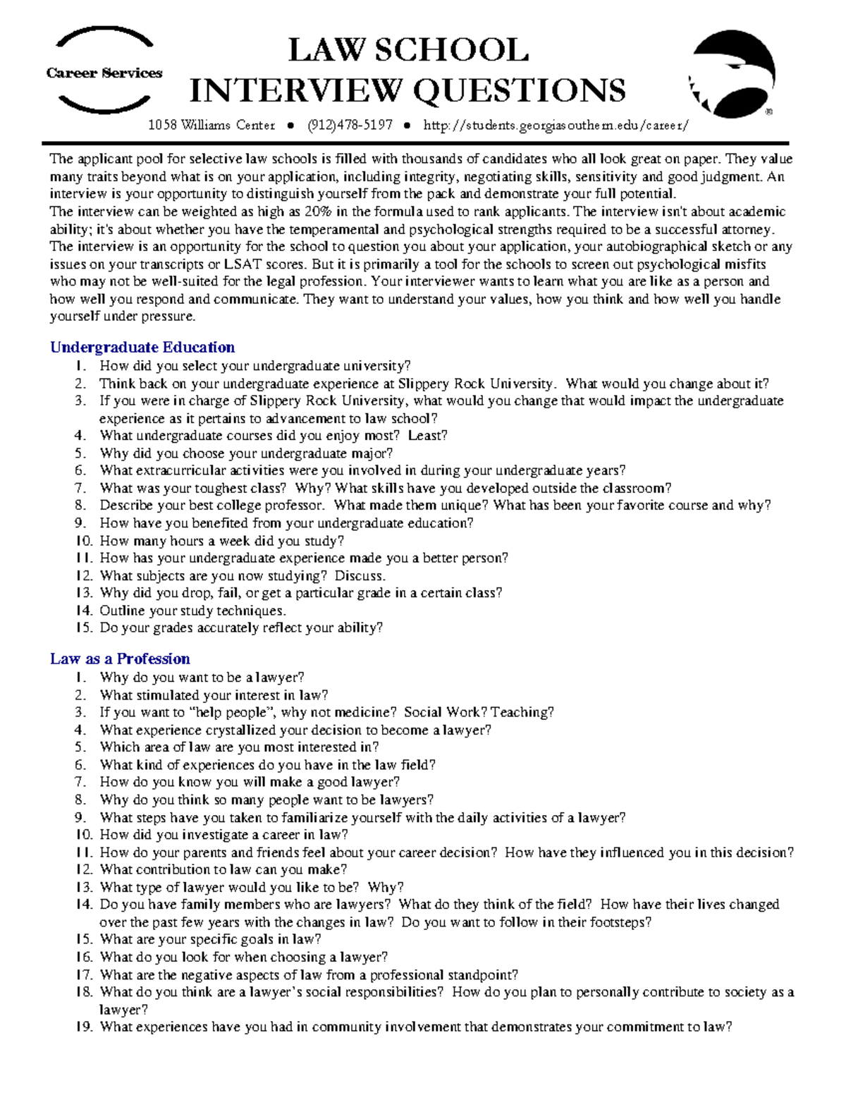 Law School Interview Questions - What experiences have you had in ...