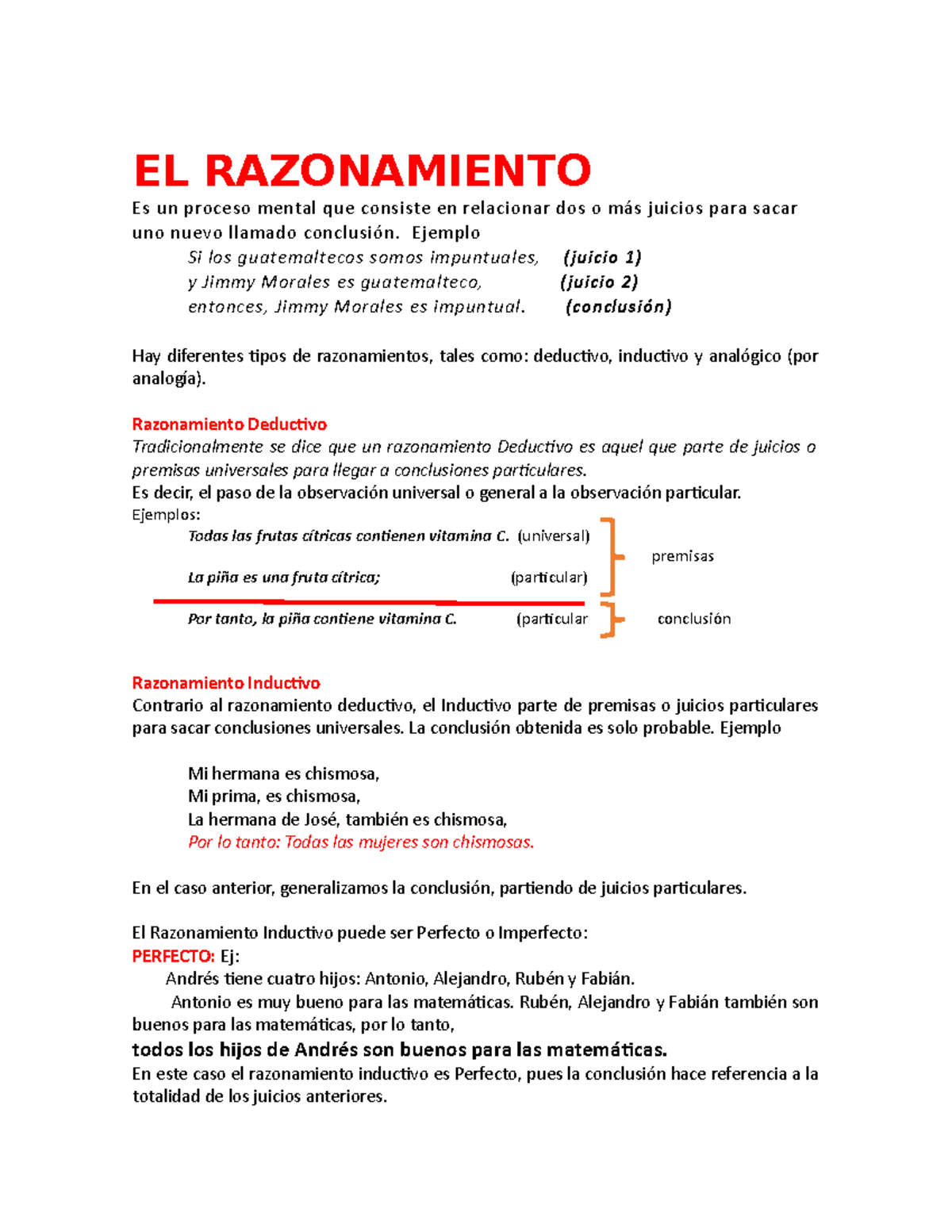 EL Razonamiento - EL RAZONAMIENTO Es un proceso mental que consiste en ...