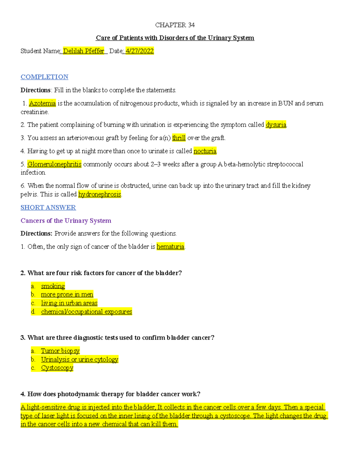 203 Chapter 34 study Guide - CHAPTER 34 Care of Patients with Disorders ...