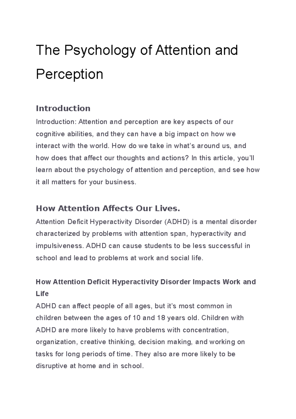 The Psychology of Attention and Perception - The Psychology of ...