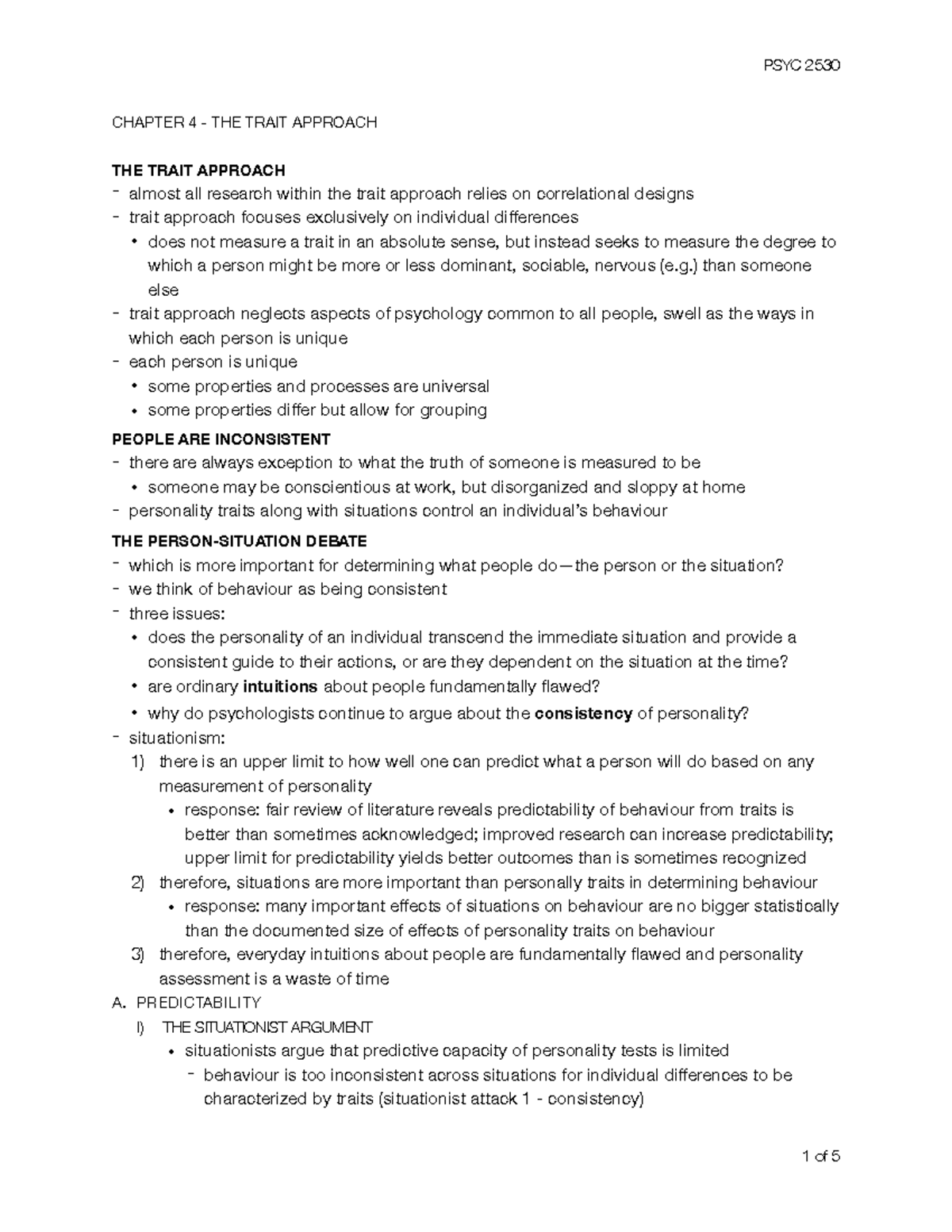 Chapter 4 - The Trait Approach - CHAPTER 4 - THE TRAIT APPROACH THE ...