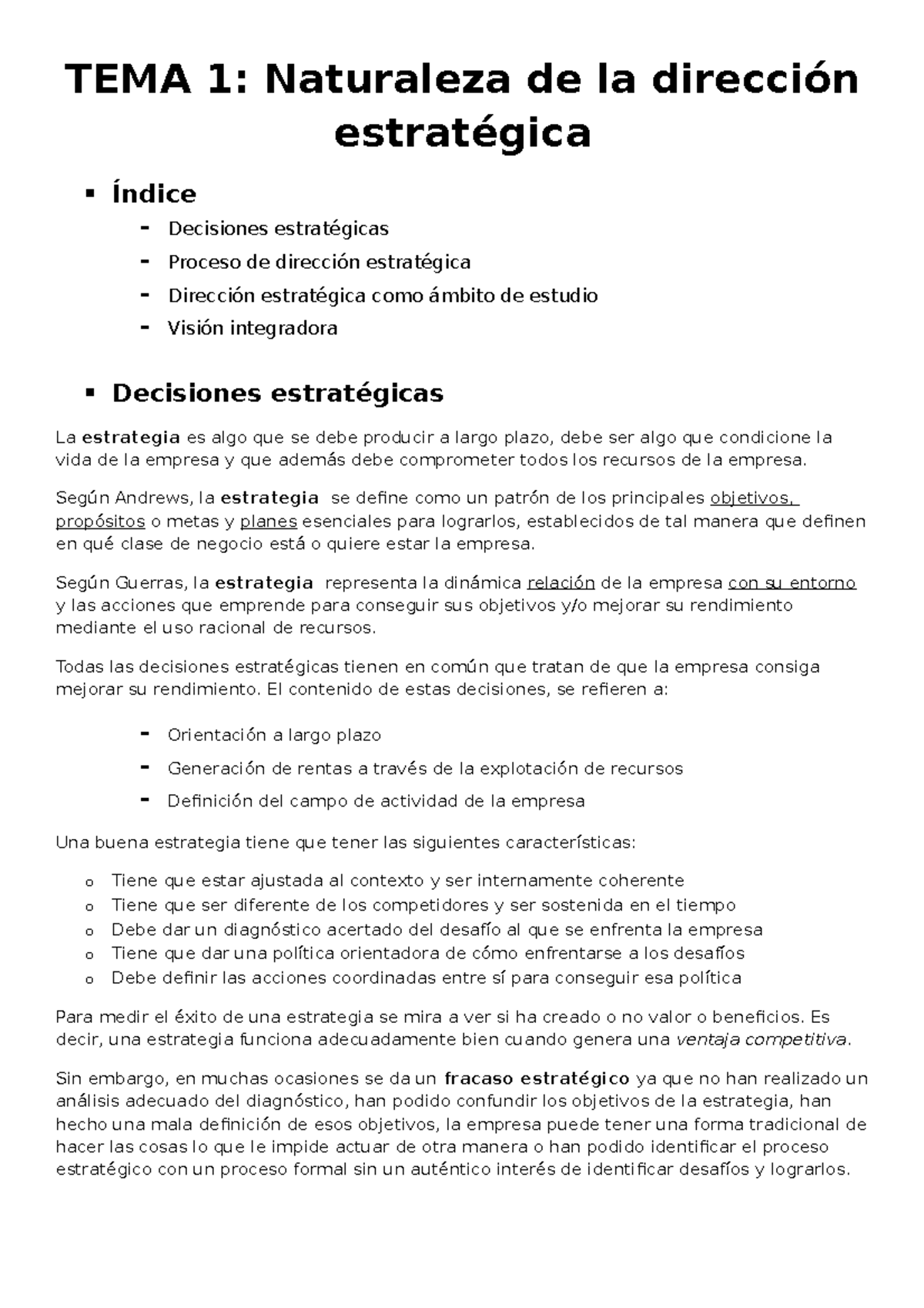 Todo depe 1 y 2 resumen final - Dirección Estratégica - URJC - Studocu